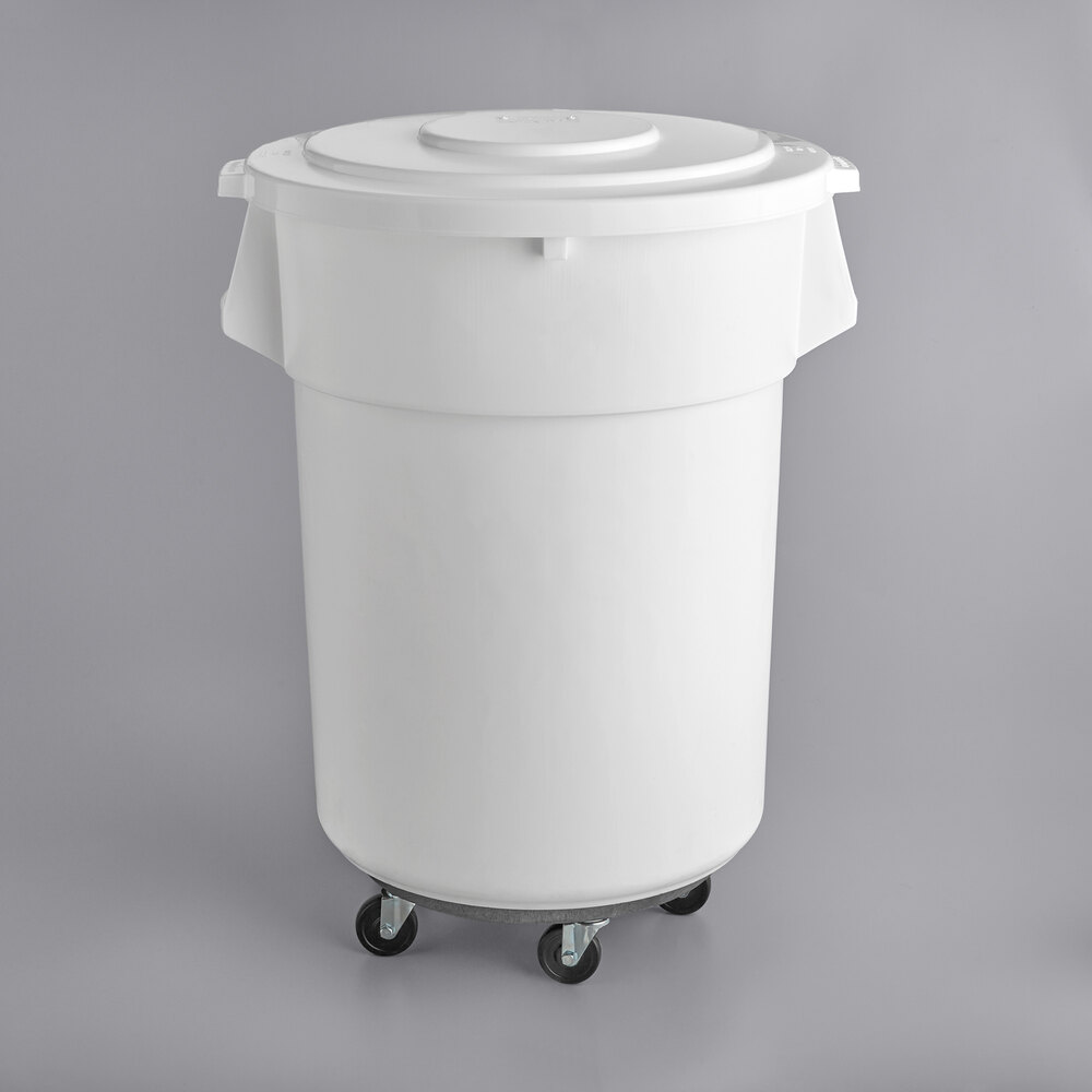 55 Gallon / 880 Cup White Round Mobile Ingredient Storage Bin with ...