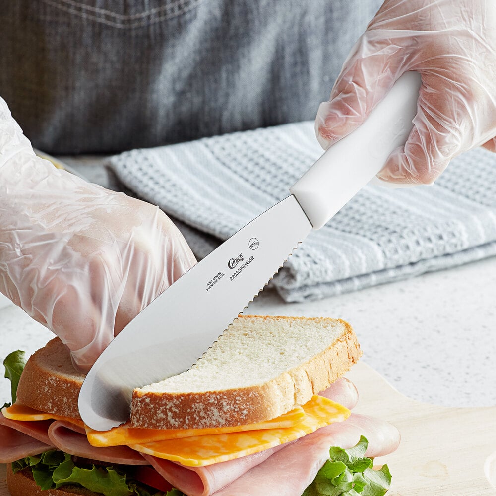 Choice 5 1/2" Scalloped Stainless Steel Sandwich Spreader with White ...