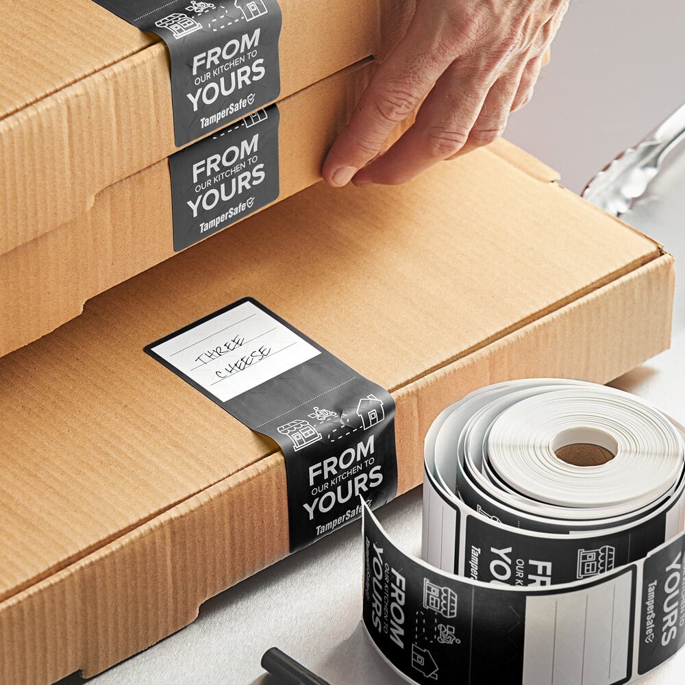 TamperSafe 2 1/2" x 6" From Our Kitchen To Yours Black Paper Tamper ...