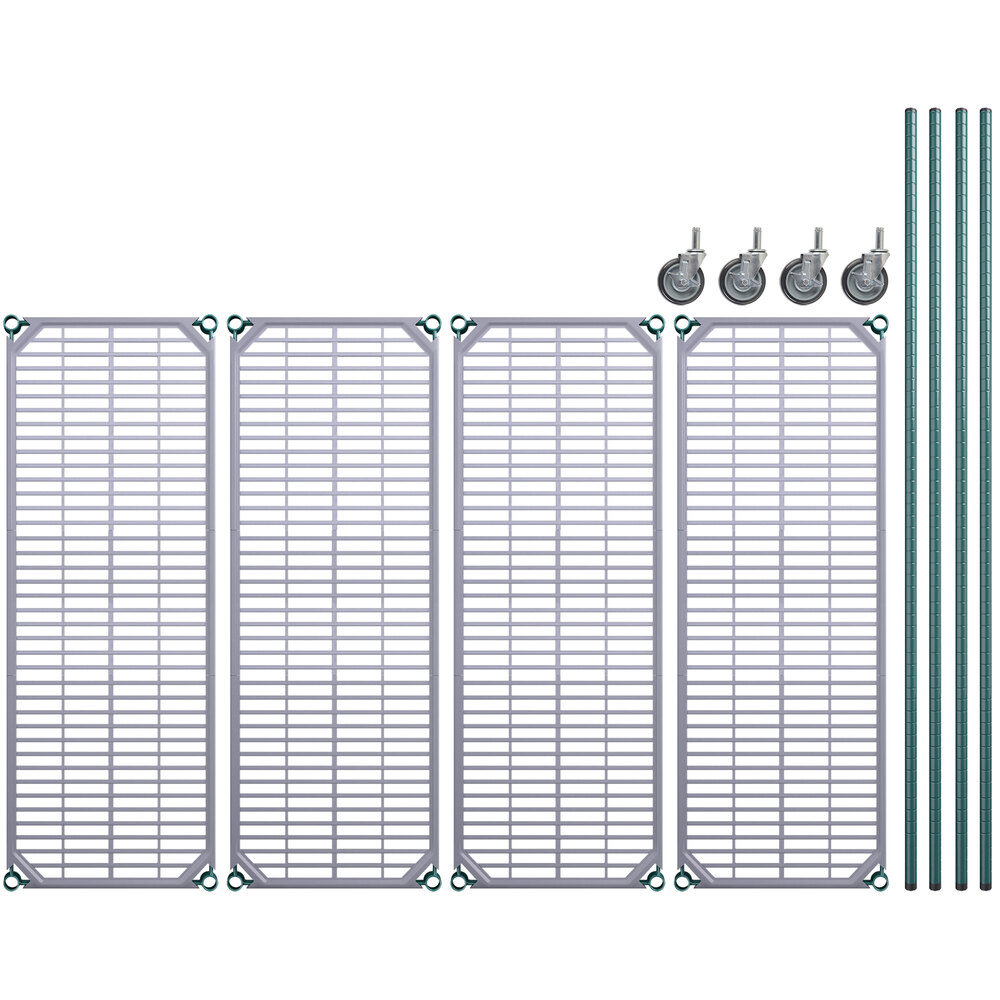 Regency 18" x 48" Green Epoxy Polymer Drop Mat 4-Shelf Kit with 64 ...