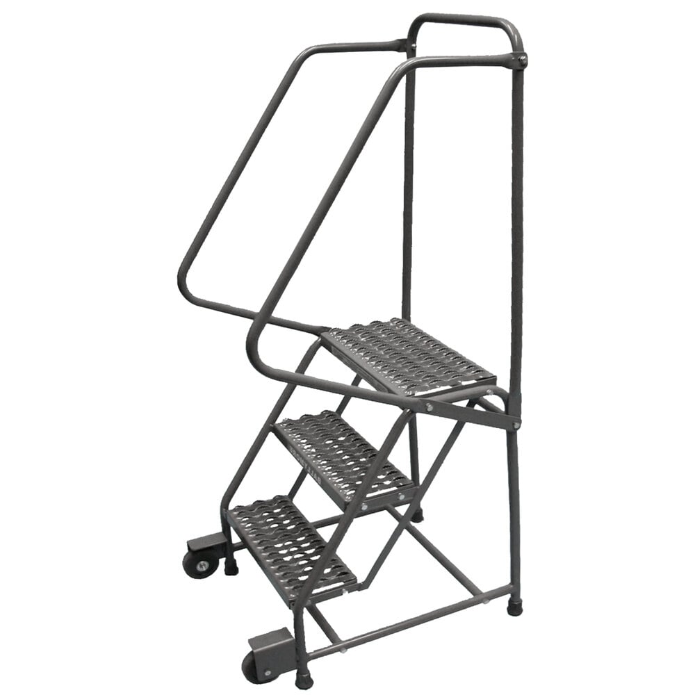 Ballymore H318TR Tilt & Roll 3-Step Gray Steel Rolling Safety Ladder ...