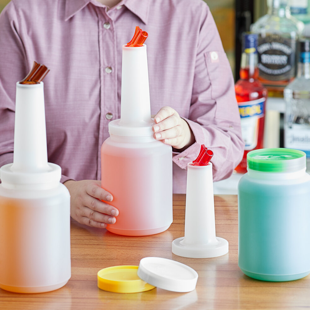 Choice 2 Qt. Pour Bottle Set with Assorted Color Spouts and Caps - 6/Pack