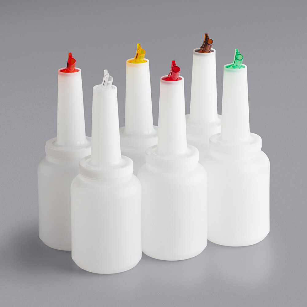 Choice 2 Qt. Pour Bottle Set with Assorted Color Spouts and Caps - 6/Pack