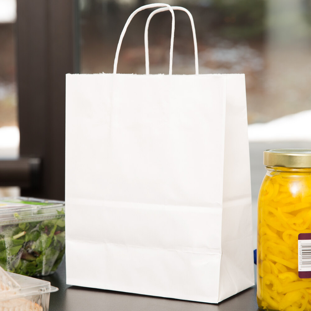 Trim 8 X 4 1 2 X 10 1 4 White Paper Shopping Bag With Handles 250