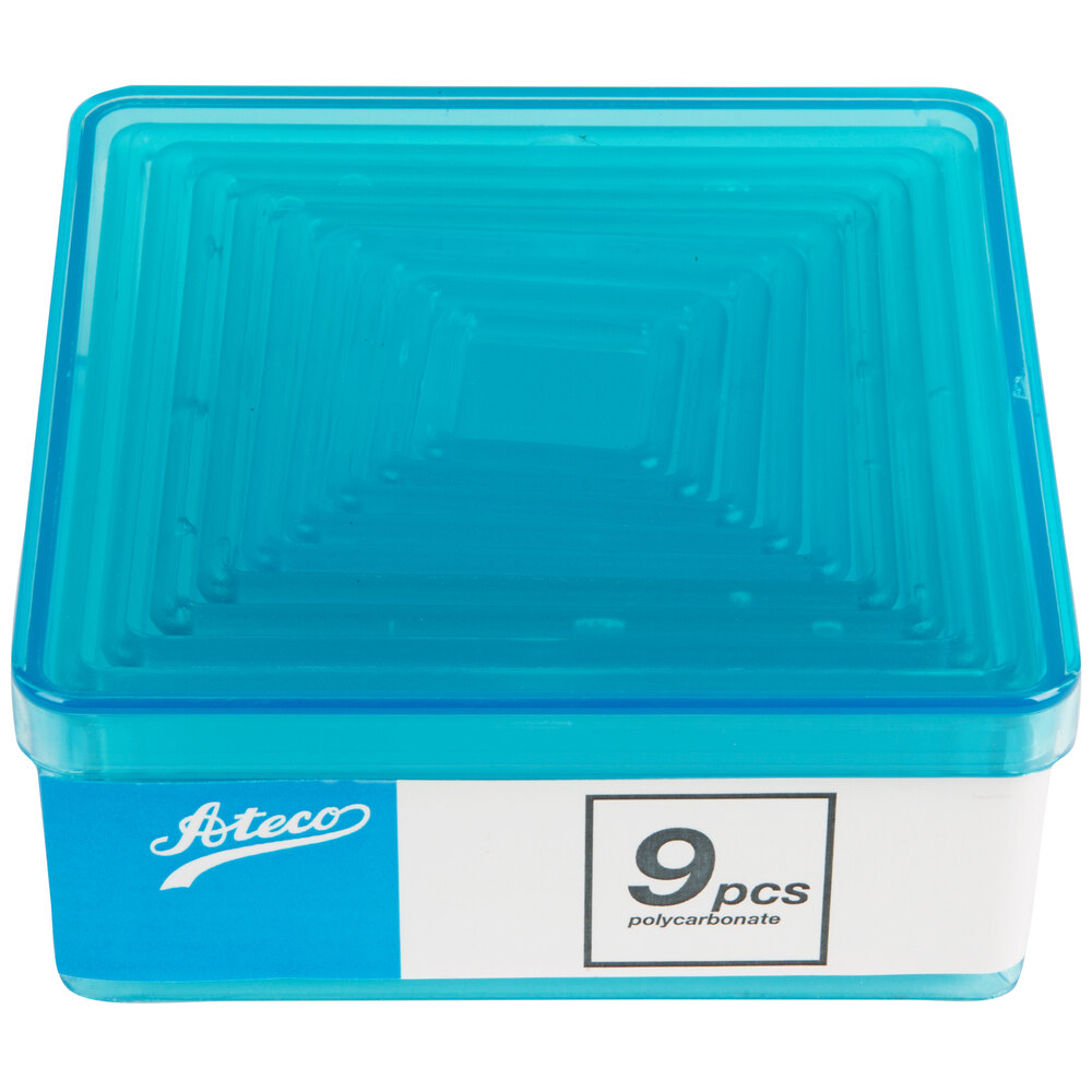 Ateco 5753 9-Piece Plastic Plain Square Cutter Set