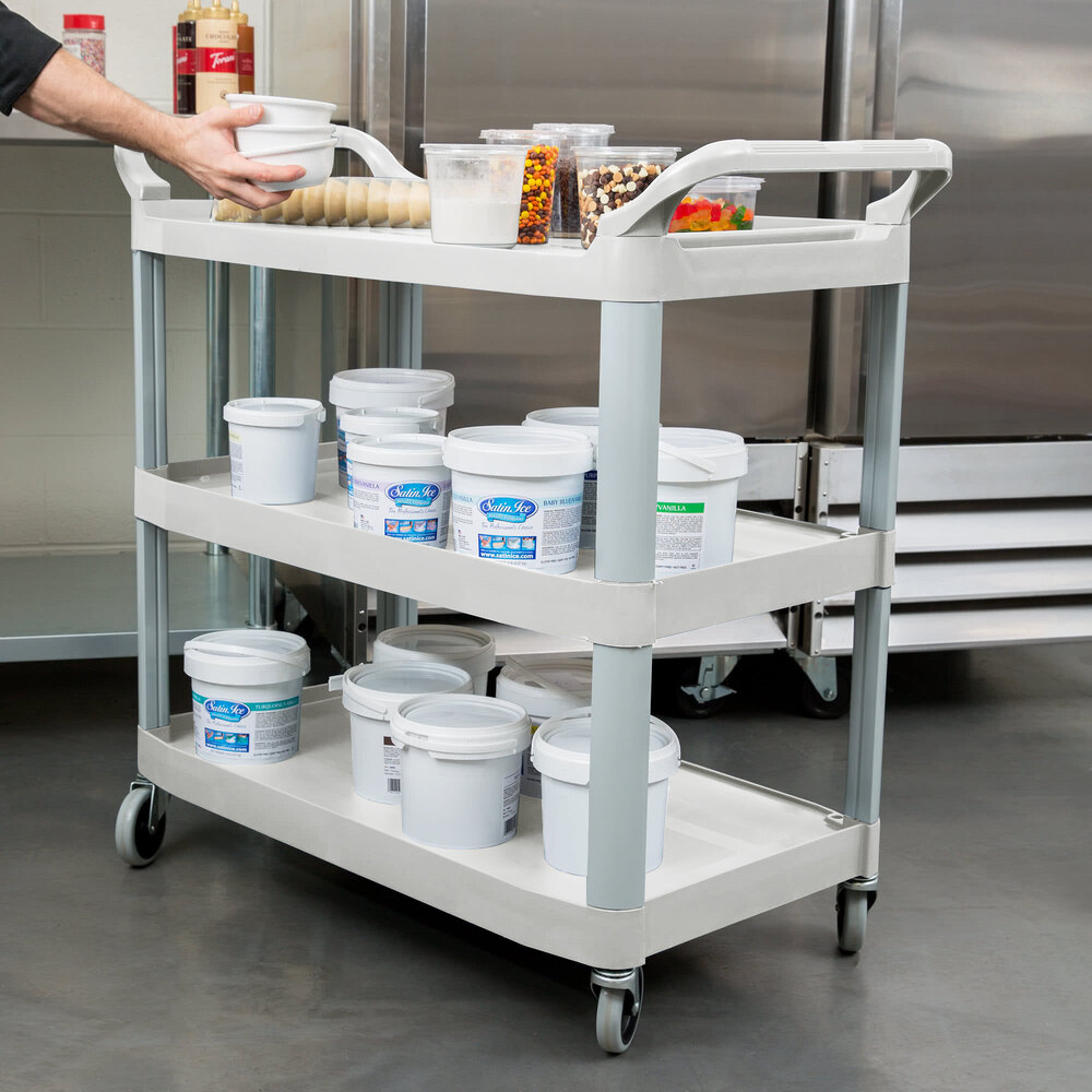 Rubbermaid FG409100OWHT Xtra Off-White 300 lb. Three Shelf Utility Cart ...