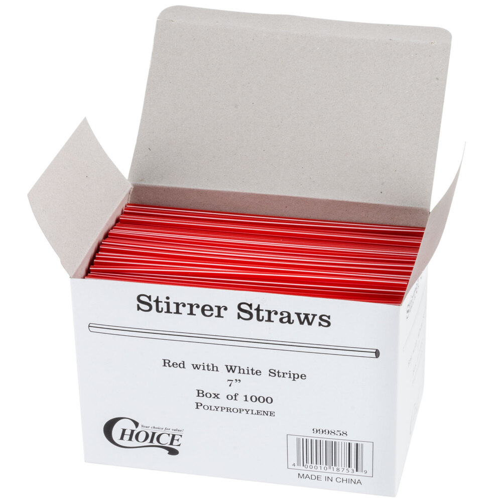 Choice 7 1/2" Red and White Unwrapped Coffee Stirrer - 1000/Box