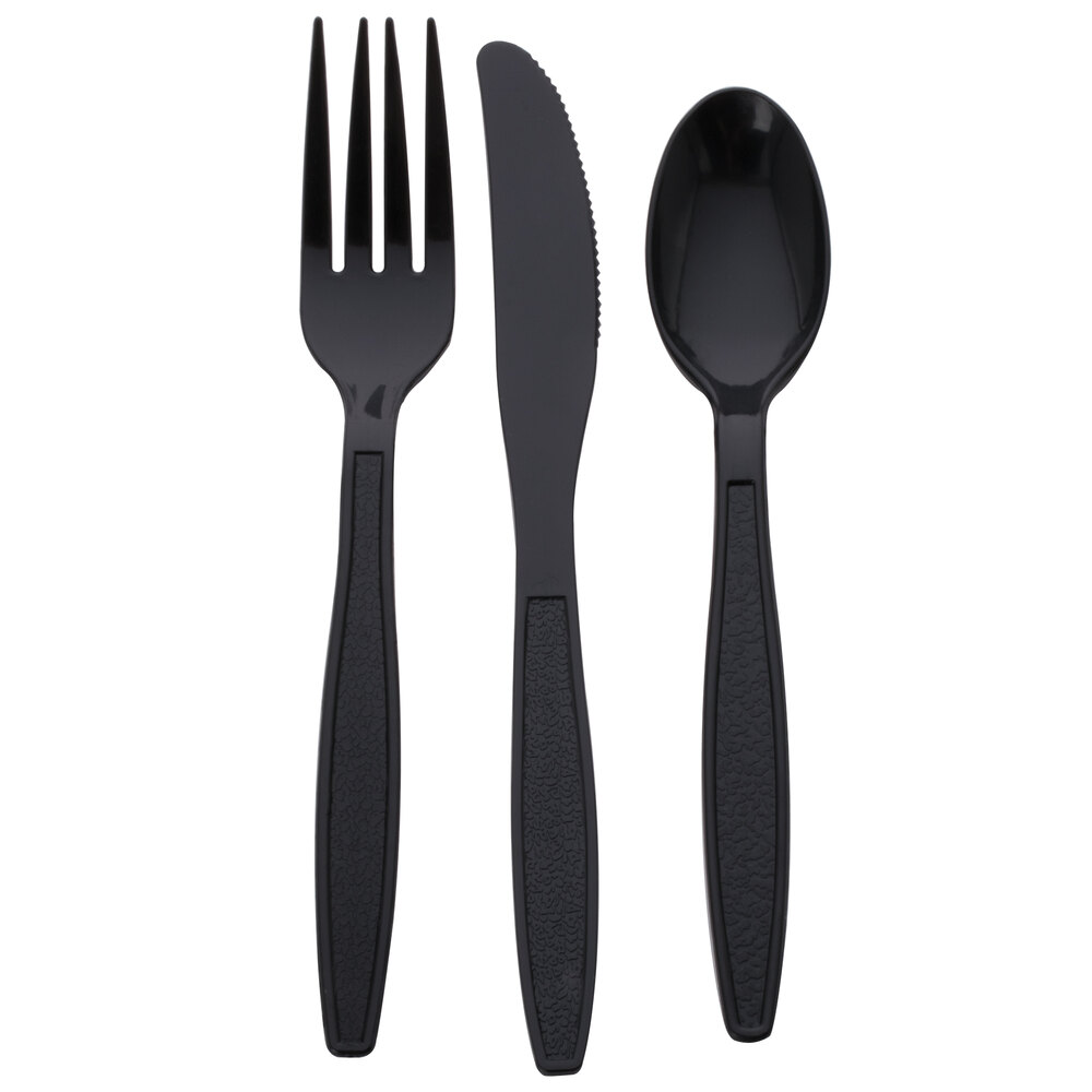 black plastic forks and knives