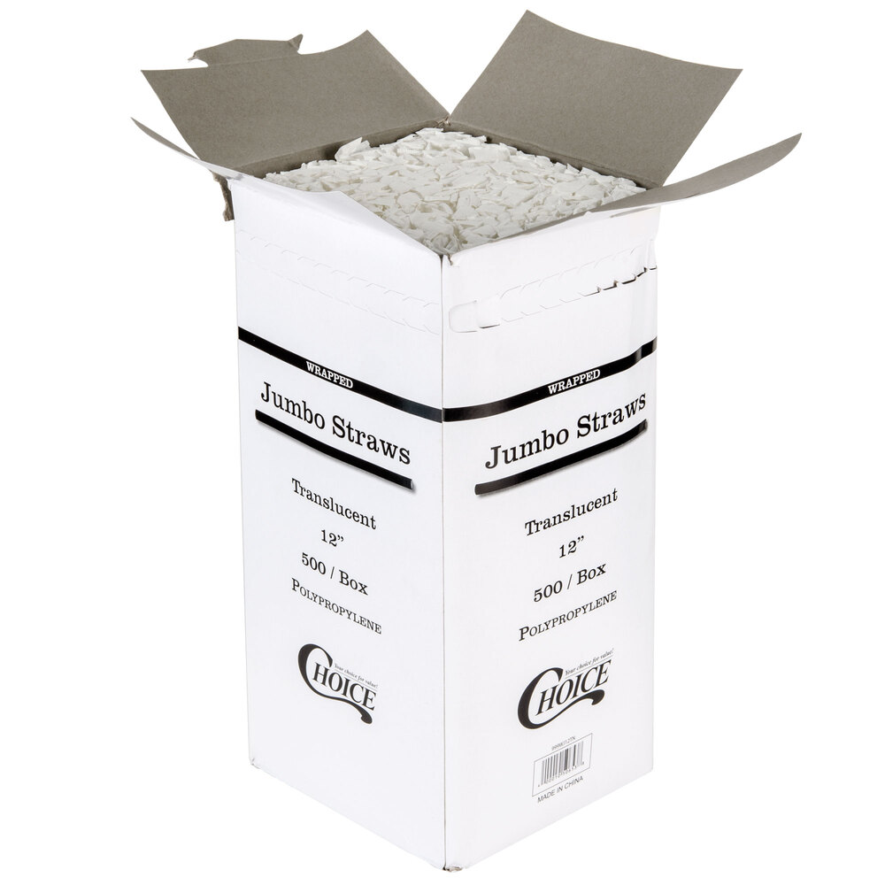 Choice 12" Jumbo Translucent Wrapped Straw - 500 per Box | Long Straw
