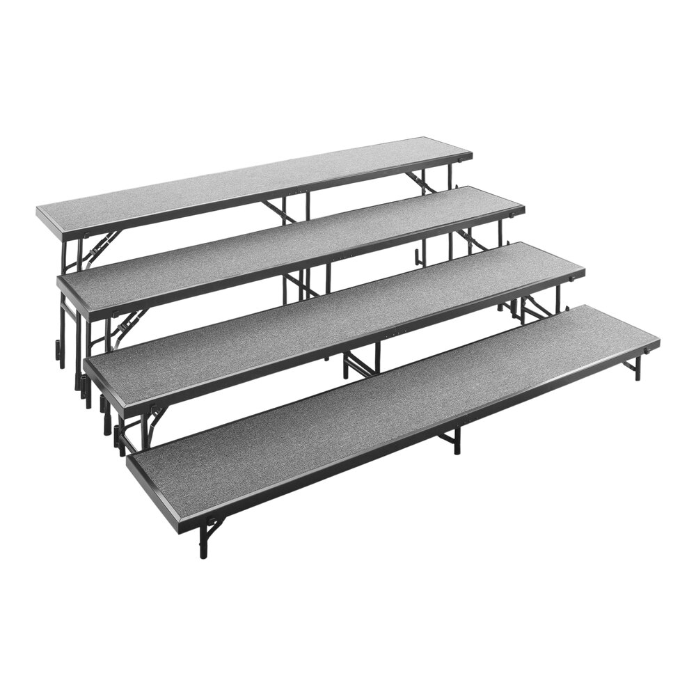 National Public Seating 72" x 96" 4-Level Gray Carpet Straight Choral Riser