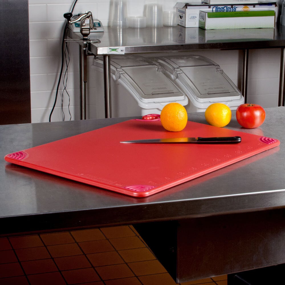 San Jamar CBG182412RD Saf-T-Grip® 24" x 18" x 1/2" Red Cutting Board ...