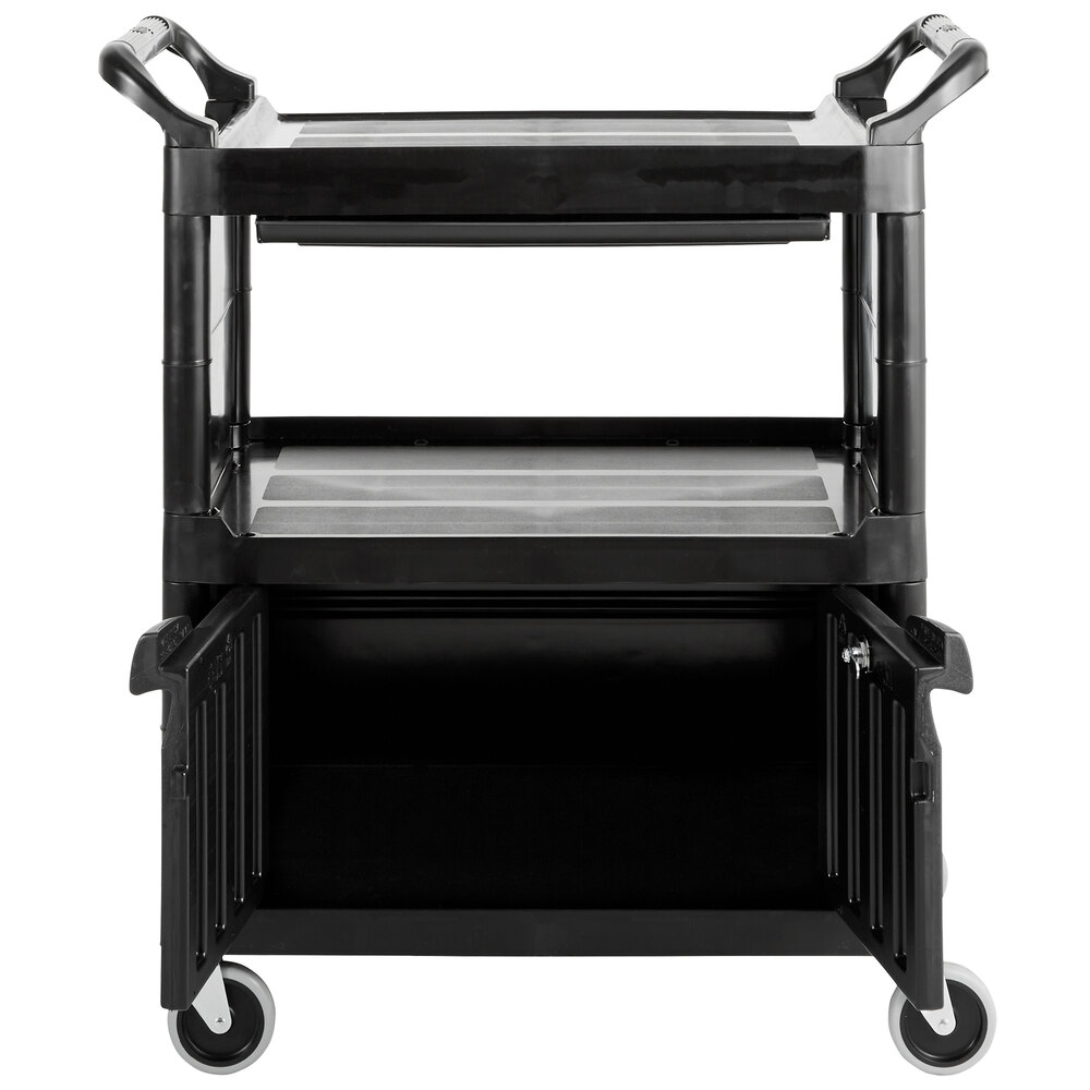 Rubbermaid FG345700BLA Black Utility Cart with Lockable Doors and ...