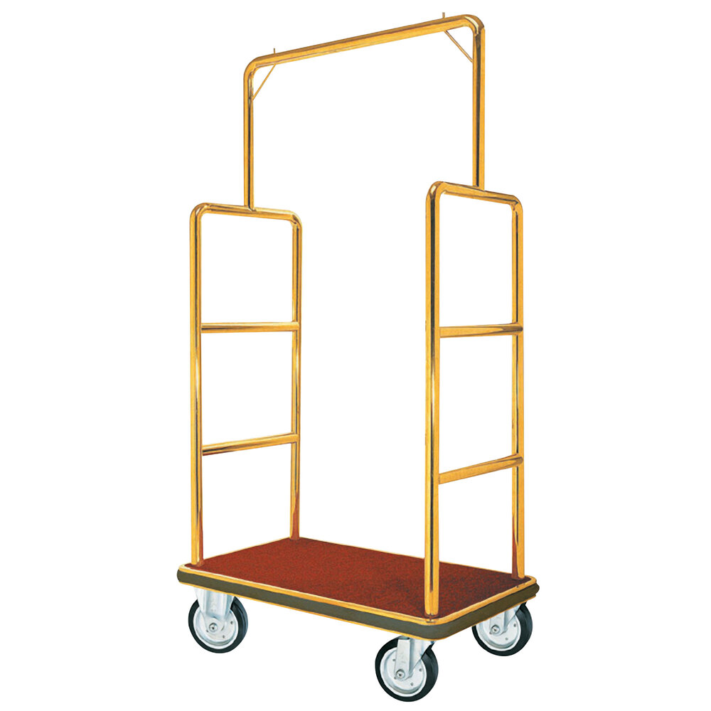 Aarco LC-1B Rectangular Stainless Steel Brass Finish Luggage Cart with ...