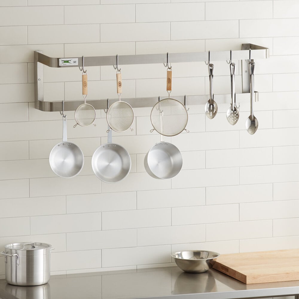 Regency 48" Stainless Steel Wall Mounted Double Line Pot Rack with 18 ...