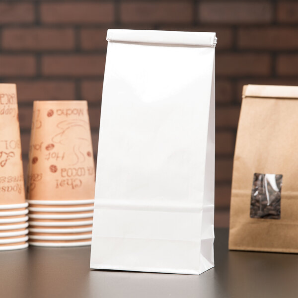 1 lb. White Customizable Paper Coffee Bag with Reclosable Tin Tie - 100 ...