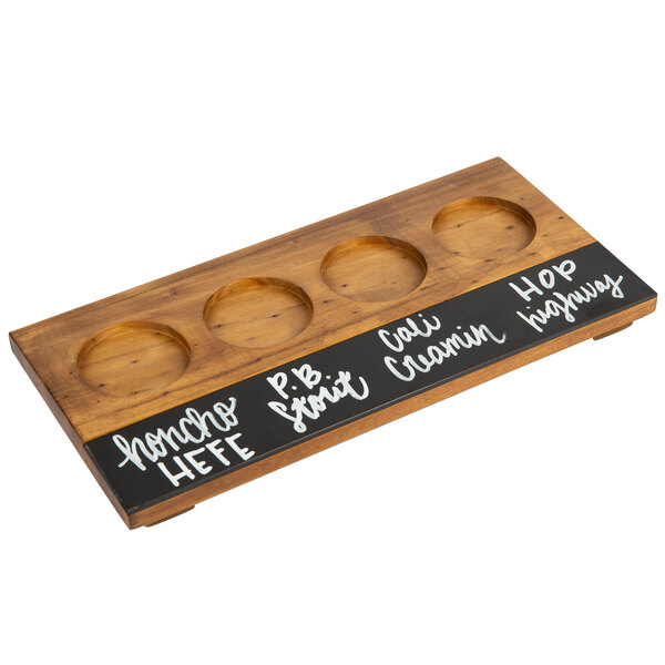 Cal-Mil 2063 Natural Wood Four Compartment Write-On Beer Sampler Tray