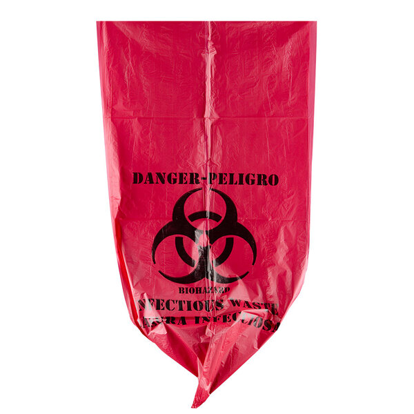 10 Gallon 24" x 24" Red Isolation Infectious Waste Bag / Biohazard Bag ...