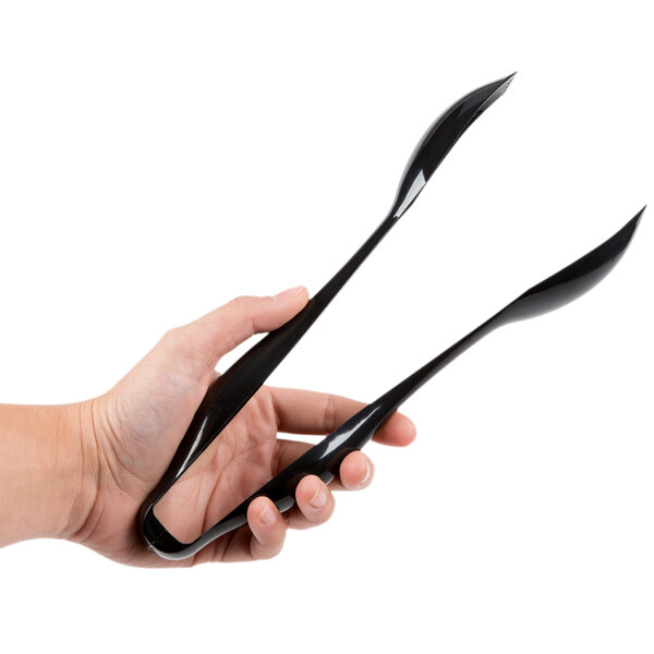 Visions 10 1/2" Black Disposable Plastic Tongs - 3/Pack