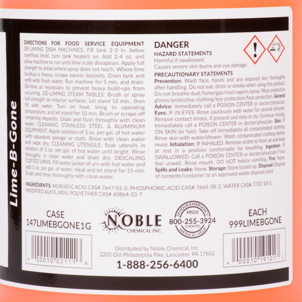 Noble Chemical 1 Gallon / 128 oz. Lime-B-Gone Delimer / Descaler - 4/Case