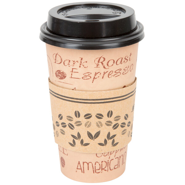 Choice 16 Oz Kraft Paper Hot Cup Lid And Sleeve Combo Kit 50 Pack