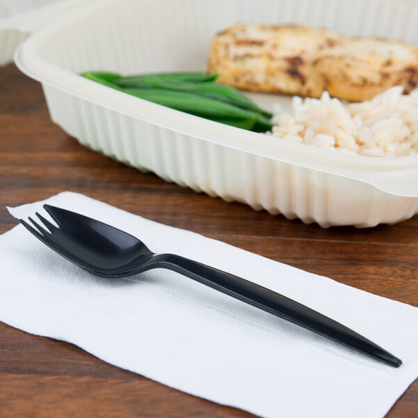 Choice Individually Wrapped Medium Weight Black Plastic Spork - 100/Pack