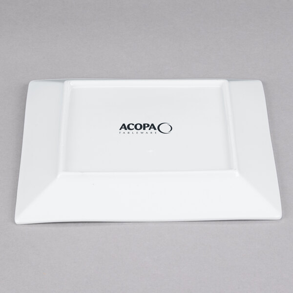 Acopa 7" Bright White Square Porcelain Plate - 6/Pack