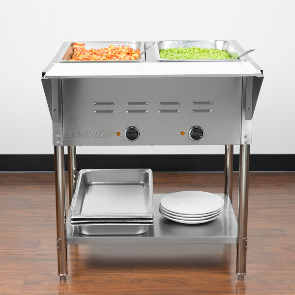 ServIt EST-2WE Two Pan Open Well Electric Steam Table with Undershelf ...