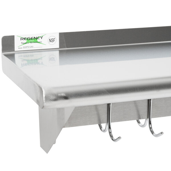 Regency 12" x 60" Stainless Steel Wall Mounted Pot Rack with Shelf and ...