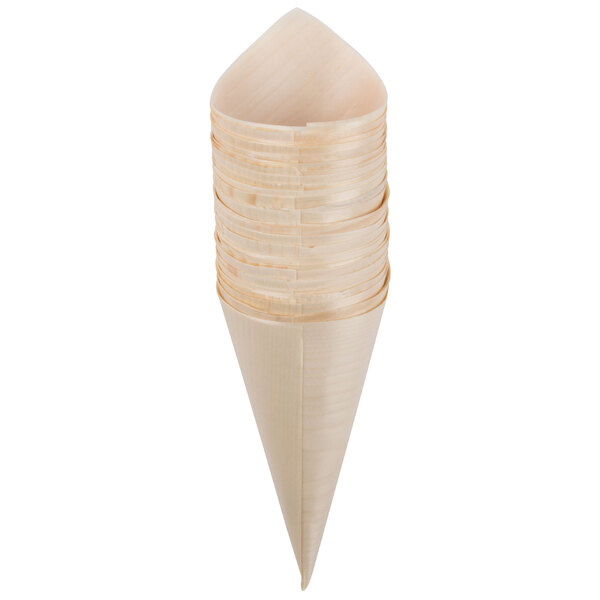 Tablecraft BAMDCN7 4.75 oz. Large Wooden Disposable Serving Cone - 50/Pack