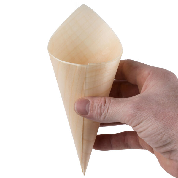 Tablecraft BAMDCN7 4.75 oz. Large Wooden Disposable Serving Cone - 50/Pack