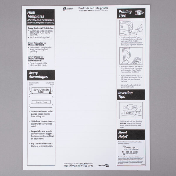 Avery 11122 Big Tab White Paper 5 Tab Clear Insertable Dividers