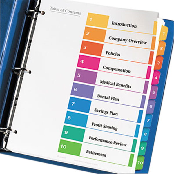Avery 11188 Ready Index 10 Tab Multi Color Table Of Contents Divider Set 6 Pack