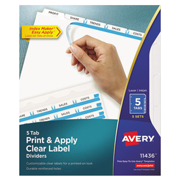 Avery 11436 Index Maker 5 Tab White Divider Set With Clear Label Strip 