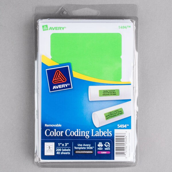 Avery 05494 1" x 3" Neon Green Rectangular Removable Write-On ...