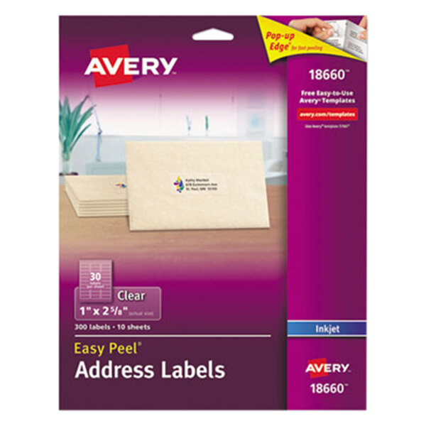 Avery 18660 Easy Peel 1 X 2 5 8 Clear Inkjet Printer Address Labels 