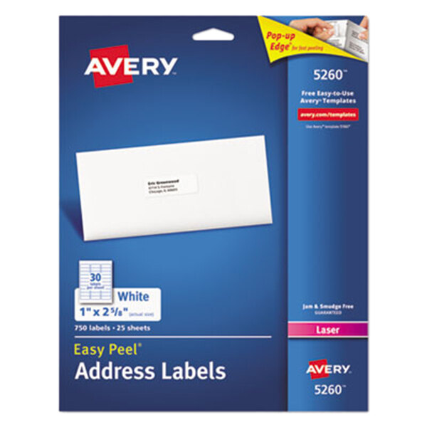 Avery 5260 Easy Peel 1 X 2 5 8 Printable Mailing Address Labels 750 