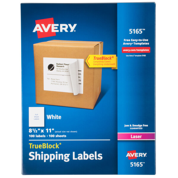 Avery 5165 8 1 2 X 11 White Full Sheet Shipping Labels 100 Box