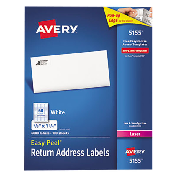 Avery 5155 2 3 X 1 3 4 White Easy Peel Mailing Address Labels 6000 Box
