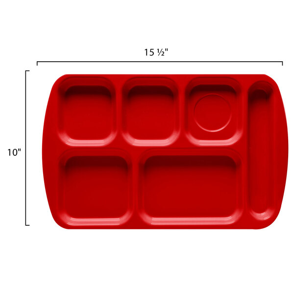 GET TR-151 Red Melamine 10" x 15 1/2" Right Hand 6 Compartment Tray ...