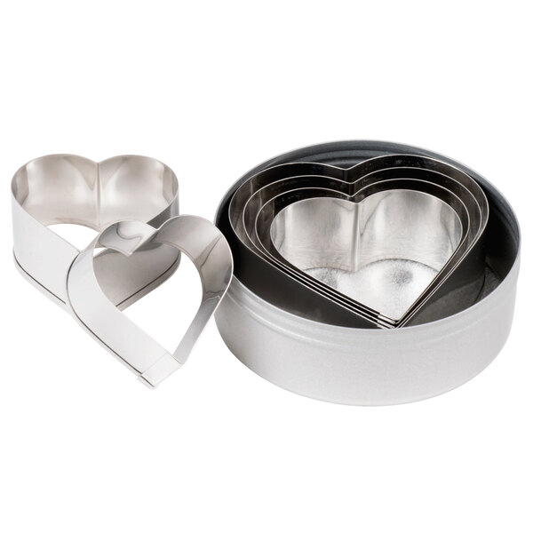 Ateco 7804 6-Piece Stainless Steel Plain Heart Cutter Set