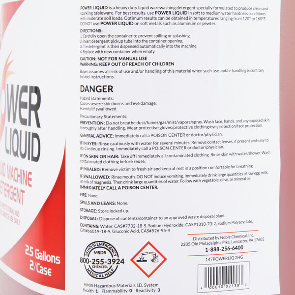 Noble Chemical 2.5 Gallon / 320 oz. Power Liquid Dish Washing Machine ...