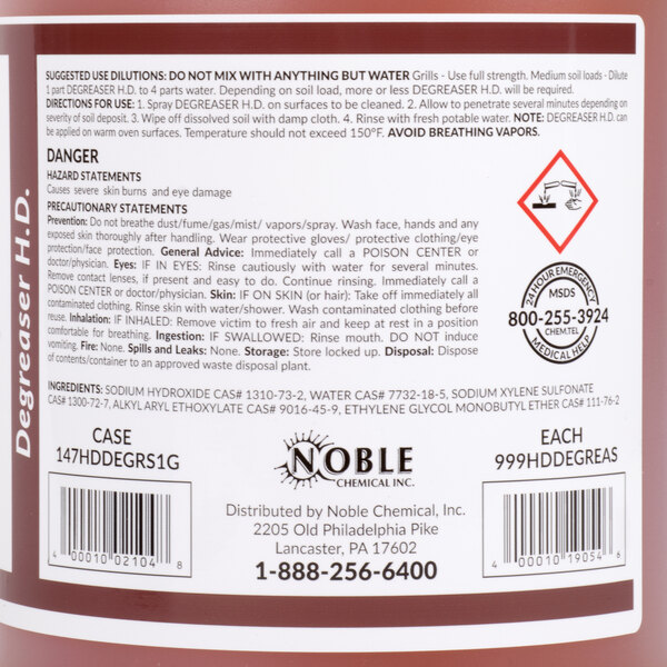 Noble Chemical 1 Gallon / 128 oz. Heavy Duty Degreaser - 4/Case