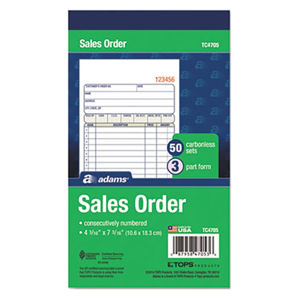 Adams TC4705 3-Part Blue and White Carbonless Sales Order Book with 50 ...