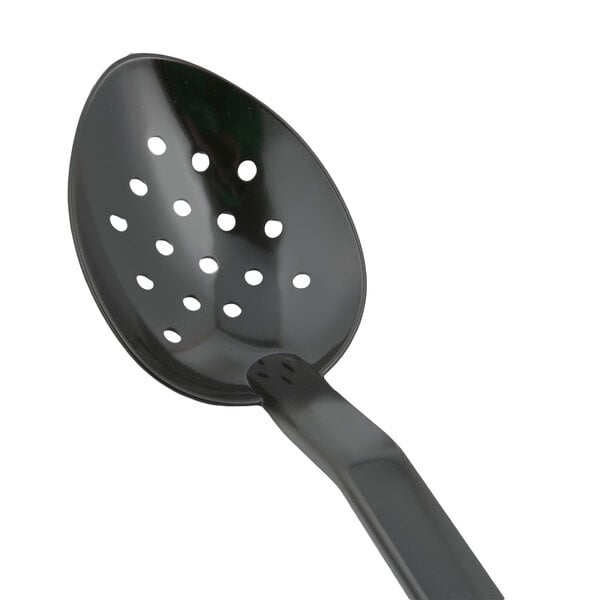 11" Black Polycarbonate 1.5 oz. Perforated Salad Bar / Buffet Spoon