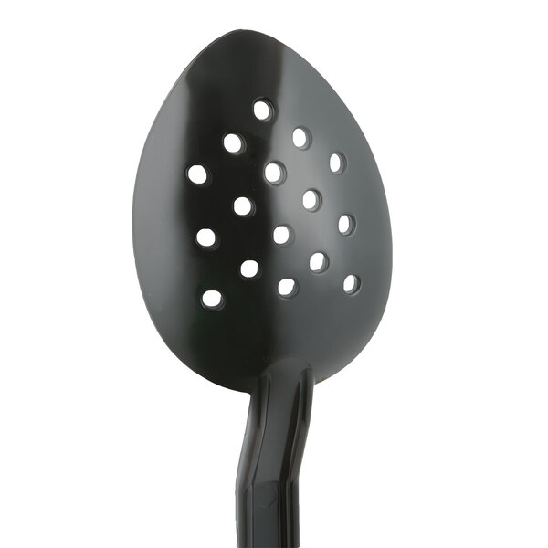 11" Black Polycarbonate 1.5 oz. Perforated Salad Bar / Buffet Spoon
