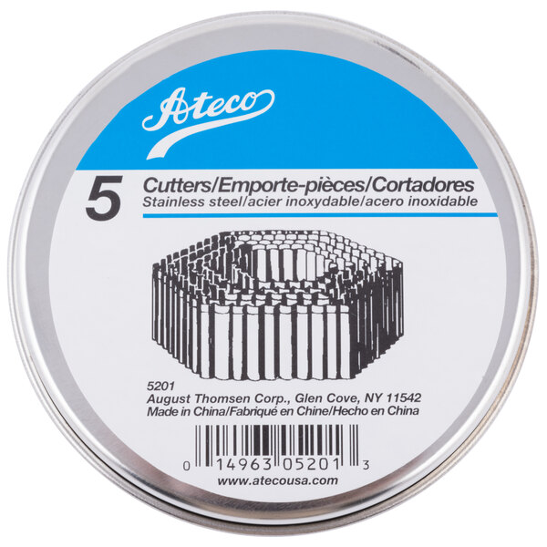 Ateco 5201 5-Piece Stainless Steel Fluted Hexagon Cutter Set