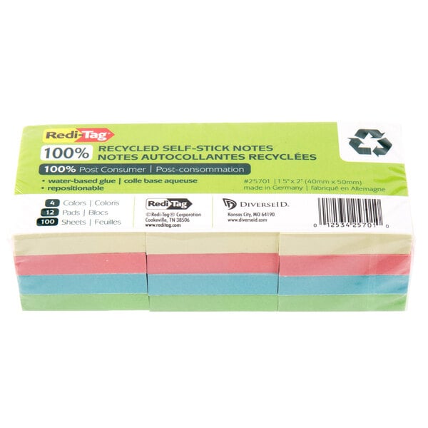 Redi-Tag 25701 1 1/2" x 2" Recycled Assorted Color 100 Sheet Self-Stick ...