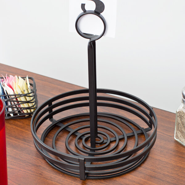 Choice Black Flat Coil Round Wrought Iron Condiment Caddy with Card ...