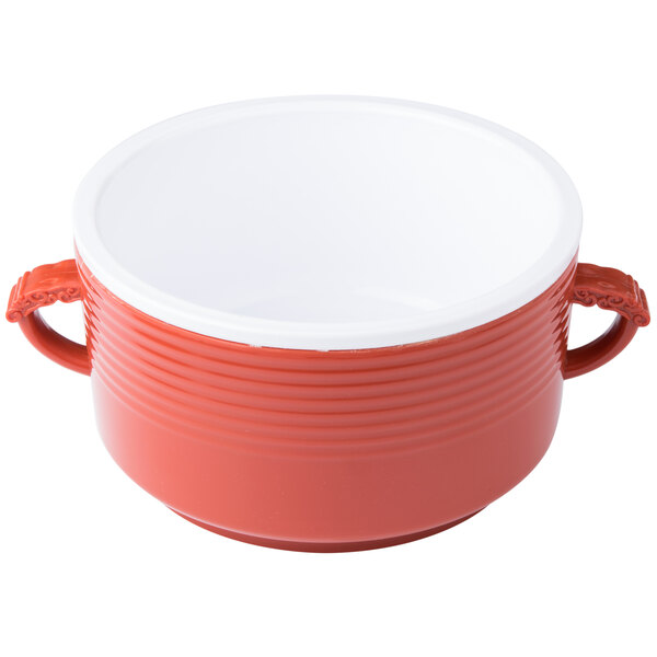 64 oz. Red Insulated Plastic Handled Rice Container with Lid and Spoon