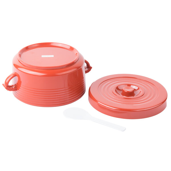 72 oz. Red Plastic Handled Rice Container with Lid and Spoon